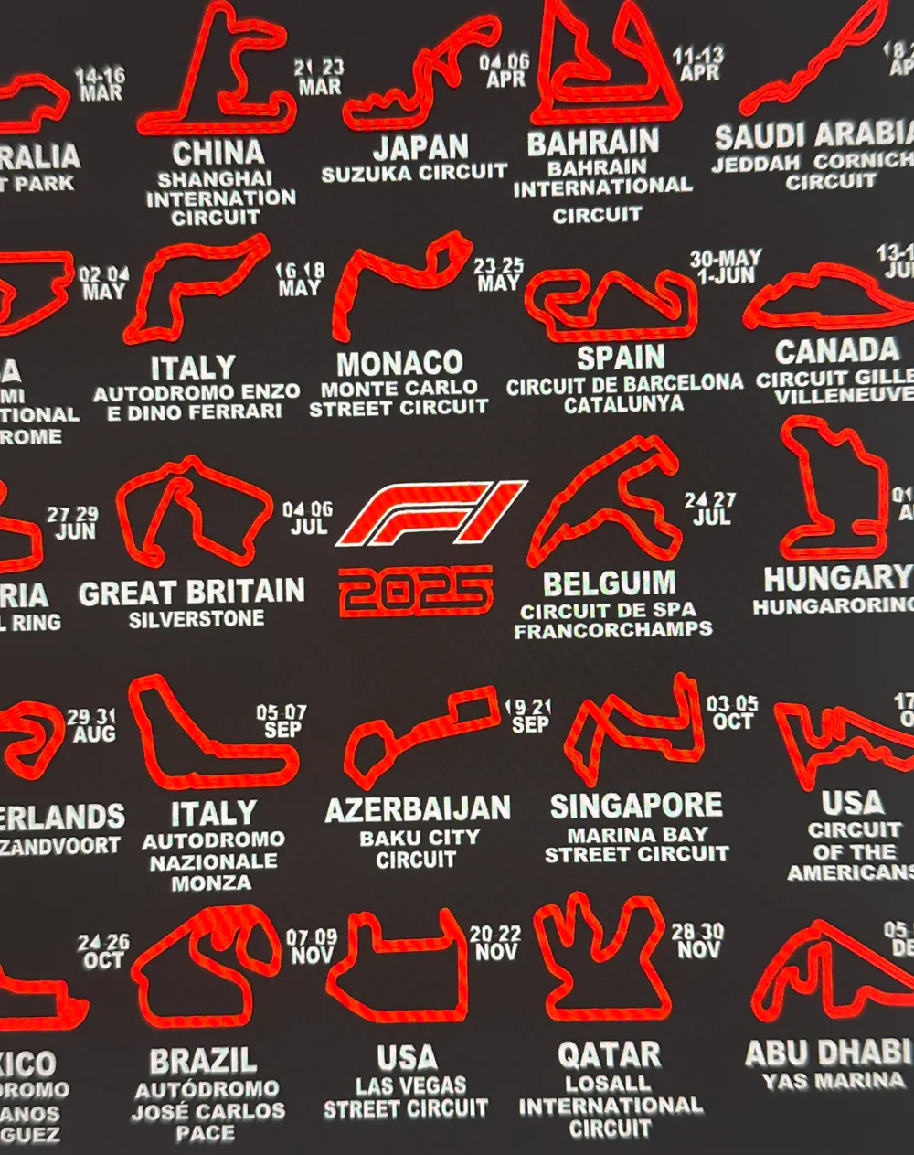 F1 calender 2025 and dates by marconooren - MakerWorld