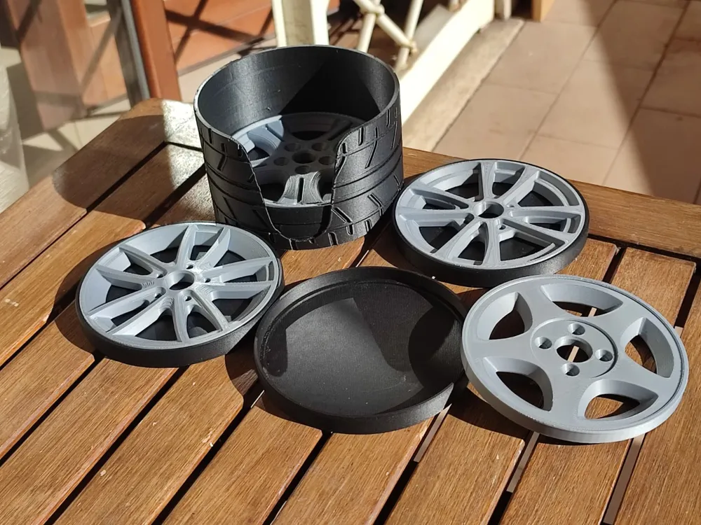 Wheel Rim Coaster Set + Holder - Free 3D Print Model - MakerWorld