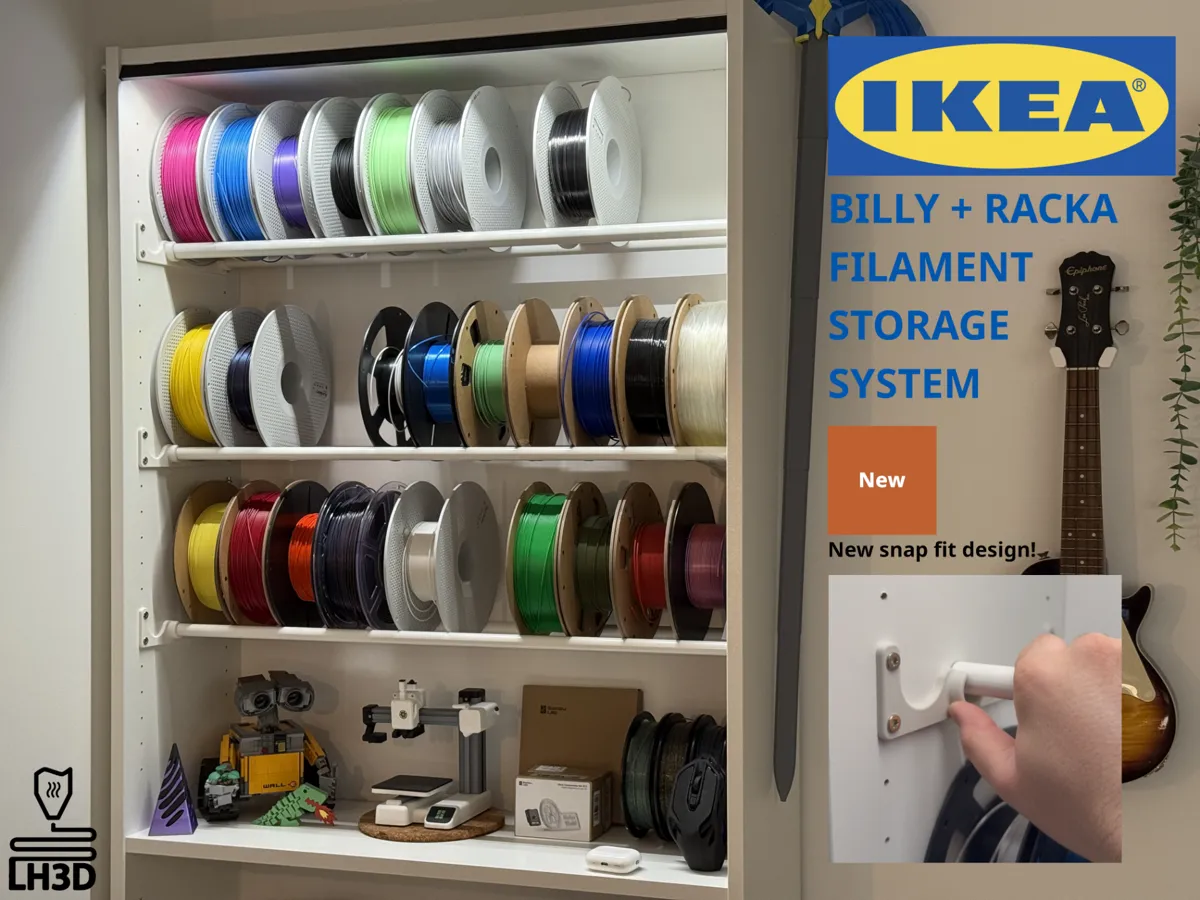 NEW SNAP FIT! - IKEA BILLY/RACKA Filament Rack - Free 3D Print Model ...