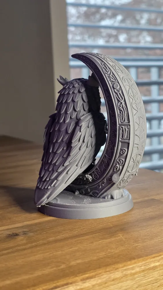 Moonlit Owl Crescent Moon Statue - Free 3D Print Model - MakerWorld