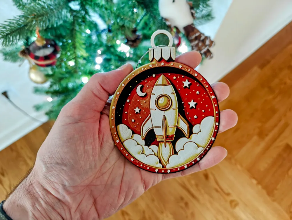 Illustrated Rocket Ornament - Free 3D Print Model - MakerWorld