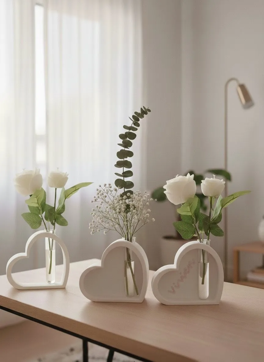 Heart Flower Vase Set – 3 Designs - Free 3D Print Model - MakerWorld