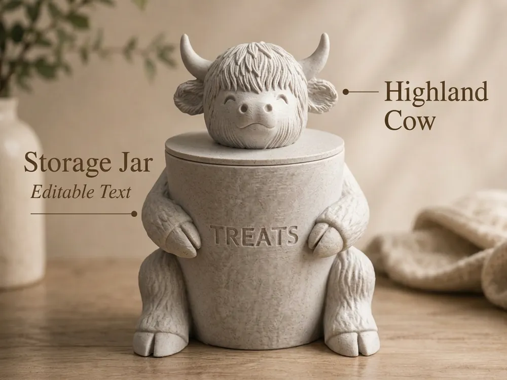 Cute Highland Cow Storage Jar - Free 3D Print Model - MakerWorld