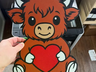 Heart Highland cow H2 Series - Free 3D Print Model - MakerWorld