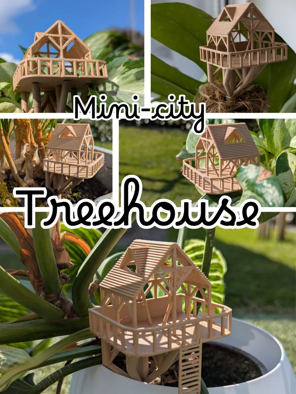 Mini city treehouse - plant decoration - Free 3D Print Model - MakerWorld