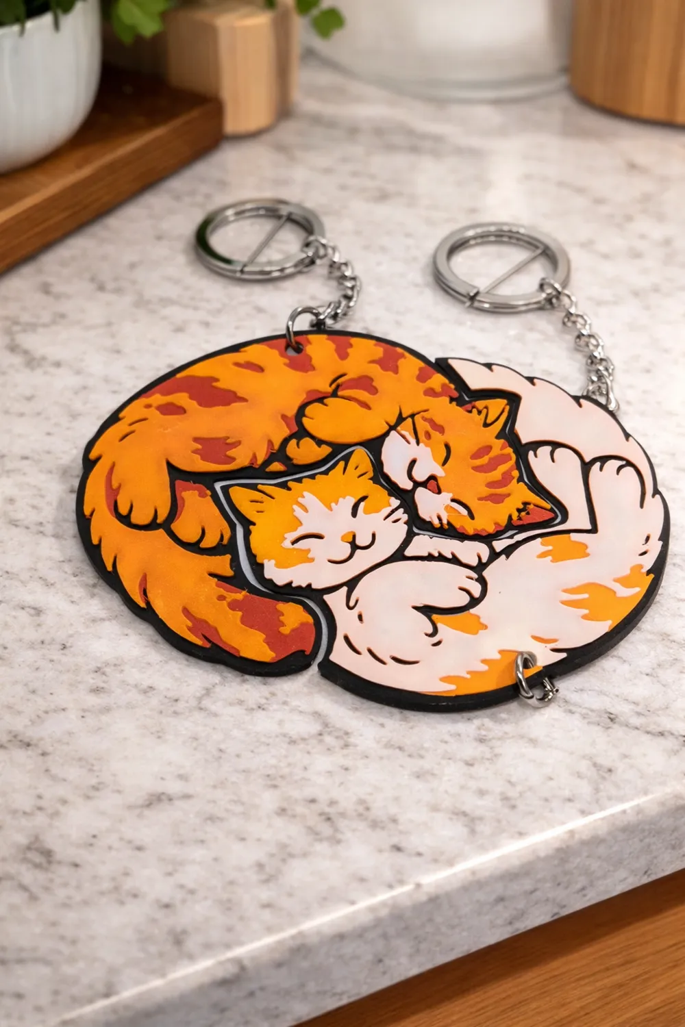 Interlocking Sleeping Cats Keychain Set Kitty Pair - Free 3D Print ...
