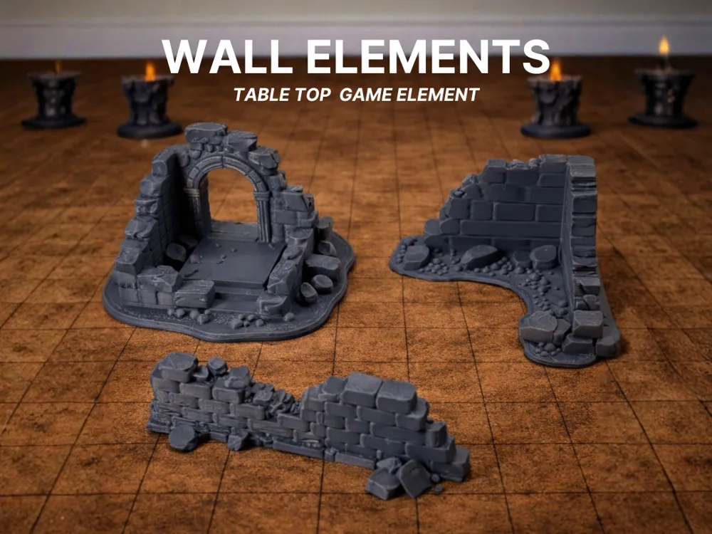 Ruined Wall Elements Terrain Building Gate DnD - Free 3D Print Model ...