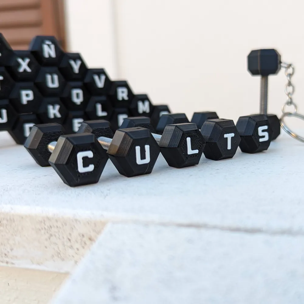 Hexagonal Dumbbells with Your Initial | Keychain - Free 3D Print Model ...