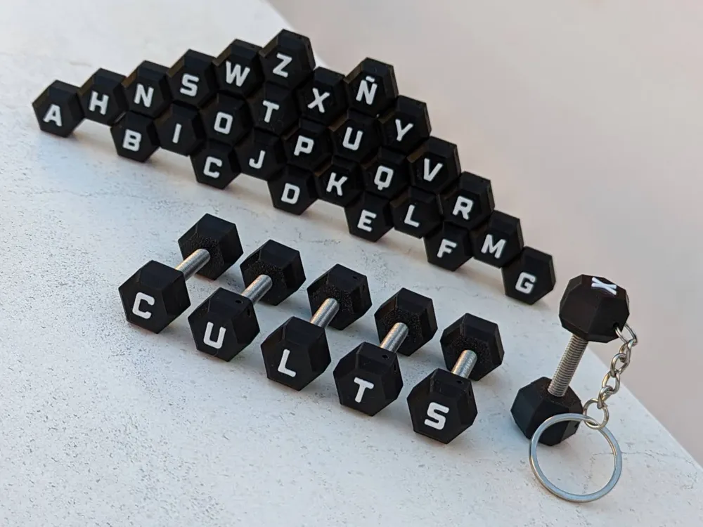 Hexagonal Dumbbells with Your Initial | Keychain - Free 3D Print Model ...