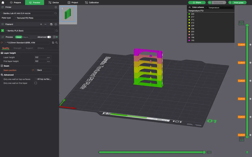 PLA temp tower 195 up to 220 - Free 3D Print Model - MakerWorld