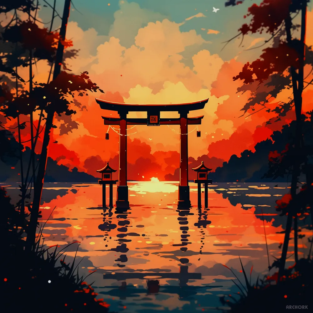 A japaneseTorii (鳥居) at sunset - Hueforge by Archork - MakerWorld