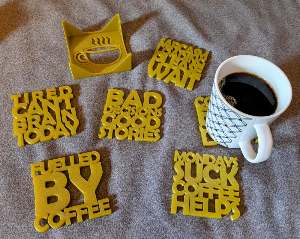 Coffee Coasters – Set with Storage Box by MadeByMuba MakerWorld: Download Free 3D Models