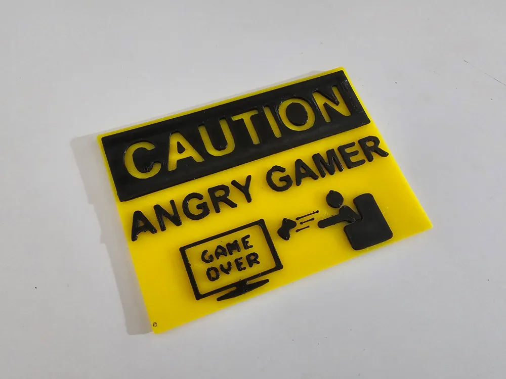Angry gamer caution sign by dubmehard - MakerWorld