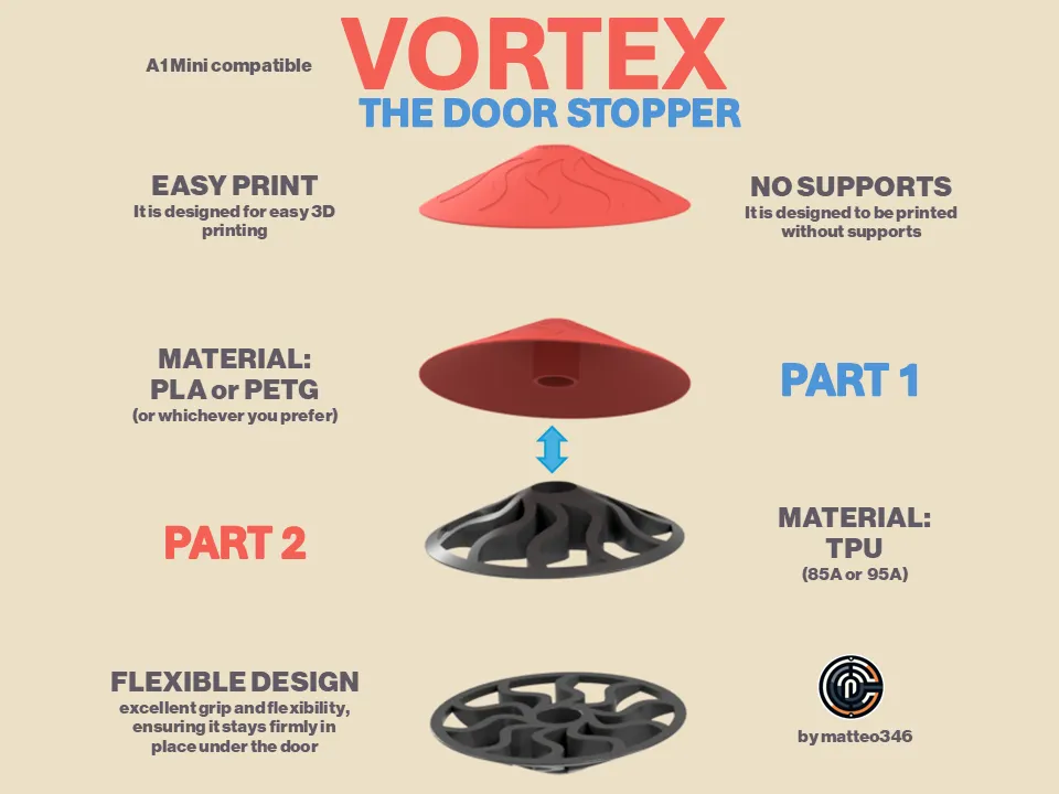 DOOR STOPPER - VORTEX by matteo346 MakerWorld: Download Free 3D Models