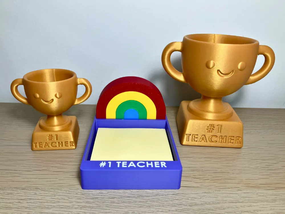 Cute Happy Teacher Trophy | End of Year Gift - Free 3D Print Model ...