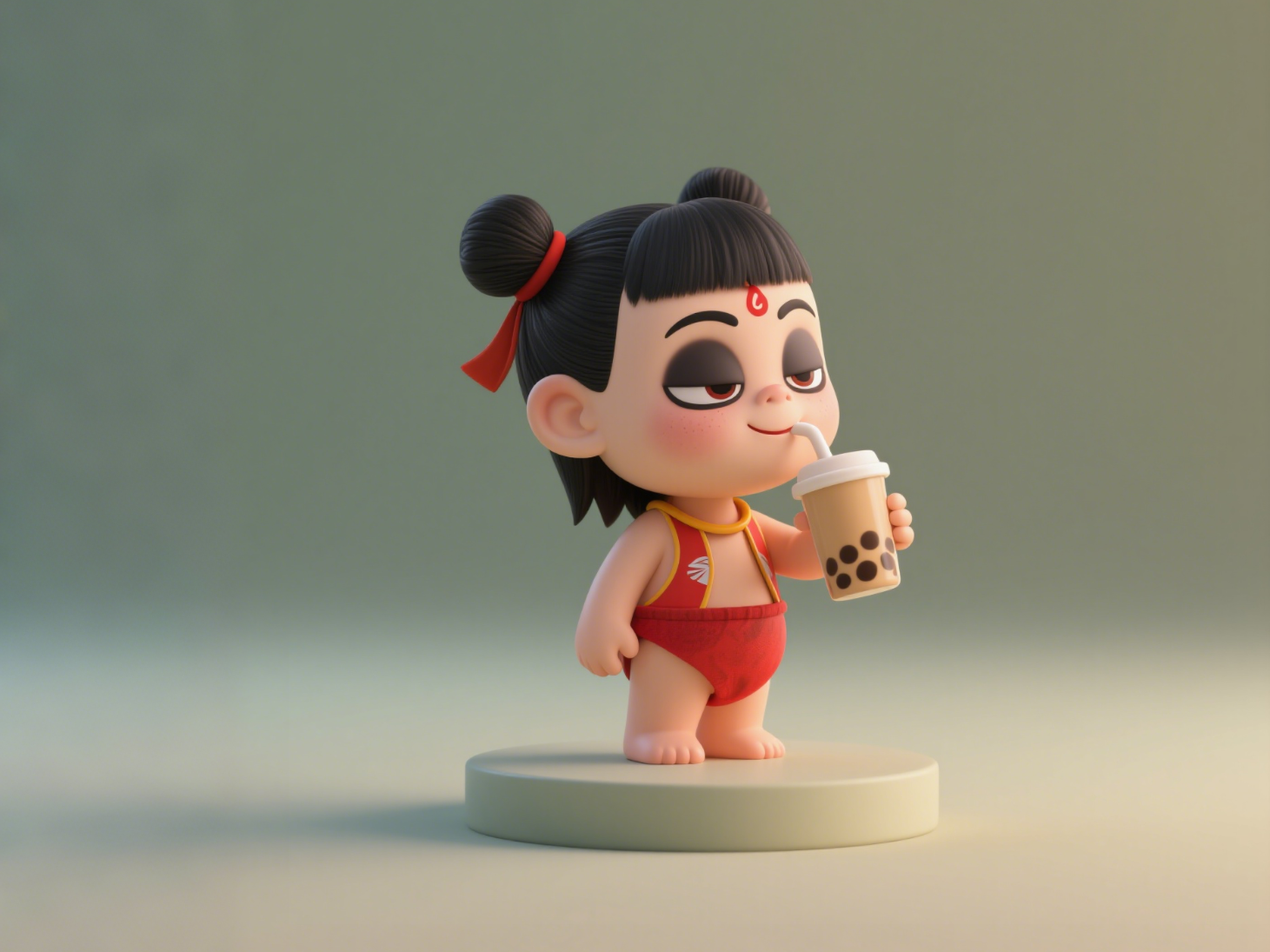 Nezha Drinking Milk Tea - Nezha: Birth of the Demon Child - Q-version ...