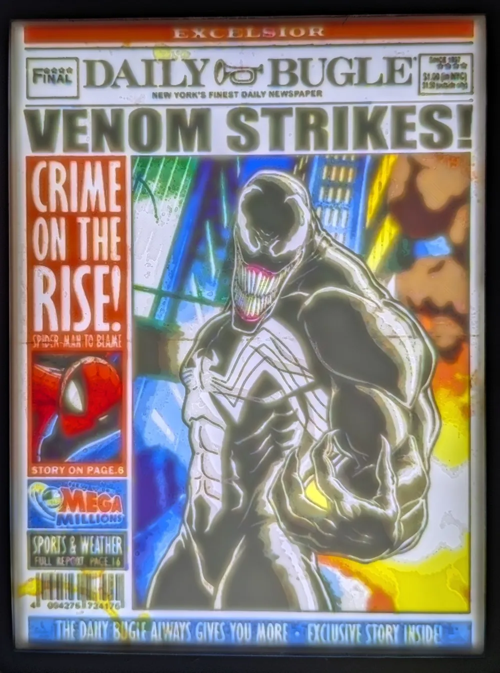 Spiderman Venom Frappe la Lithographie en Couleur du Daily Bugle ...