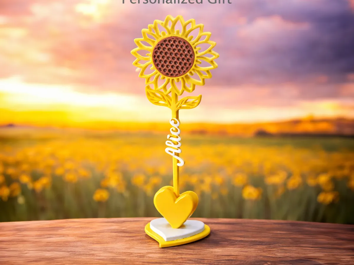 Valentine Sunflower with Stem (Custom Name) - Free 3D Print Model ...