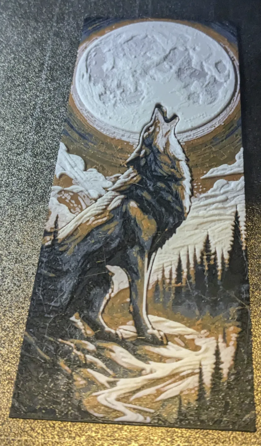 Bookmark with a wolf howling at the moon by ArenDhaal - MakerWorld