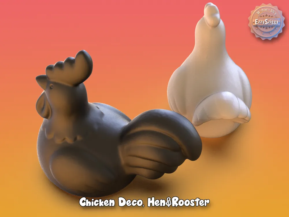 Hen&Rooster Chicken Deco - Free 3D Print Model - MakerWorld