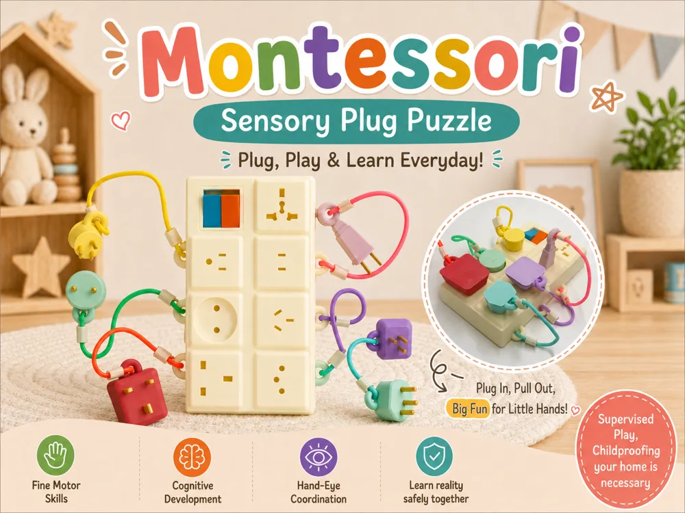Montessori sensory multi socket plug puzzle toy - Free 3D Print Model ...
