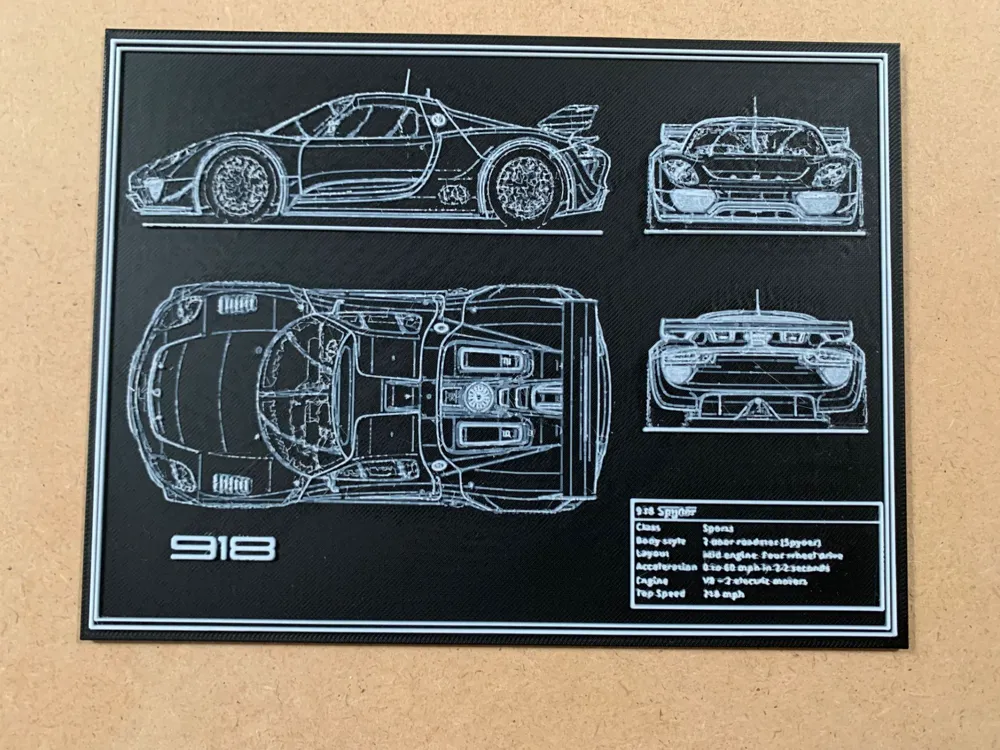 Hueforge - Porsche 918 Spyder Blueprint by hilal_h18 - MakerWorld