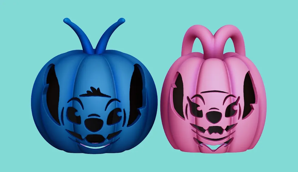 Stitch and Angel Pumpkin theelight Lanterns by Valkyrie Forge - MakerWorld