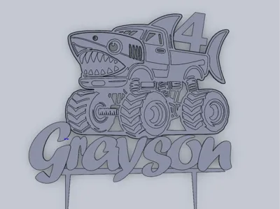 Shark Monster Truck Cake Topper - Free 3D Print Model - MakerWorld