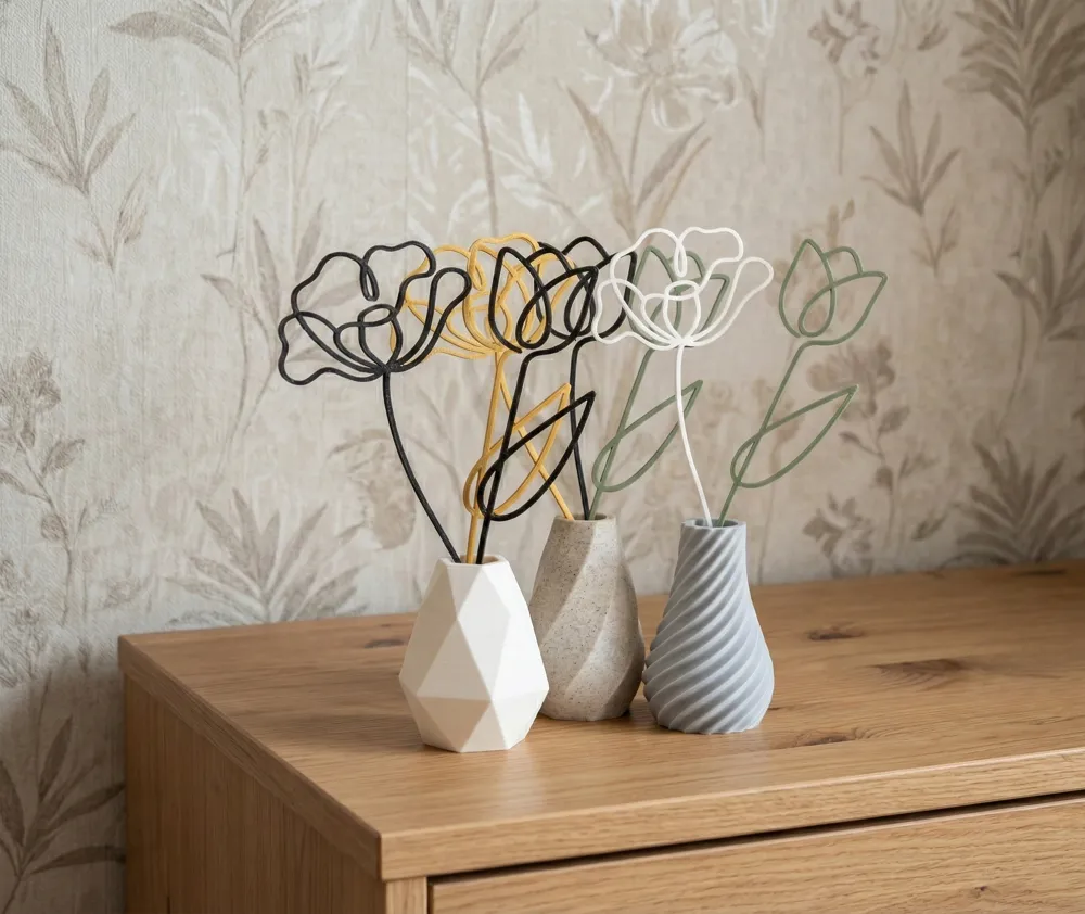 Minimalist Wire Flowers - Vase Decor - Free 3D Print Model - MakerWorld