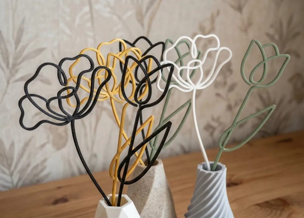 Minimalist Wire Flowers - Vase Decor - Free 3D Print Model - MakerWorld