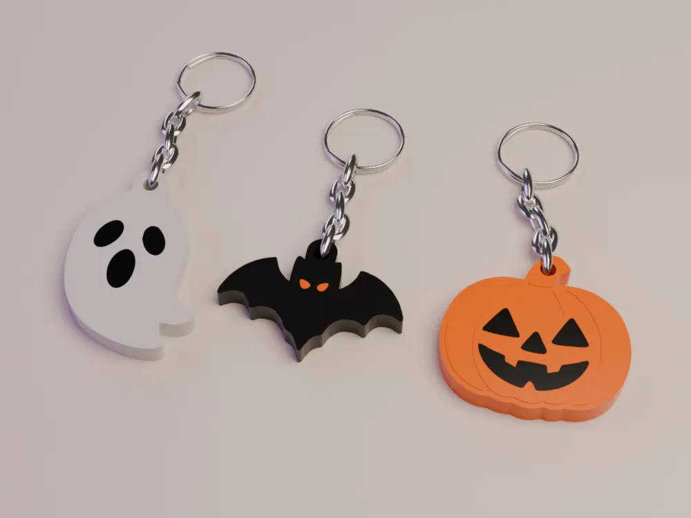 Halloween 3D Keychain Set - Pumpkin, Ghost & Bat - Free 3D Print Model ...