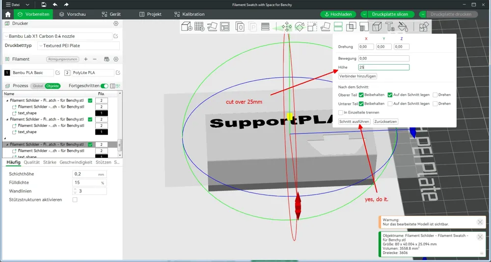 Filament Swatch with Space for Benchy (Two-Color-Print) by Greenhorn ...