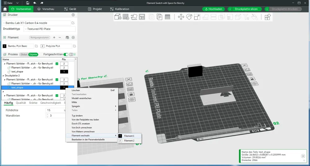Filament Swatch with Space for Benchy (Two-Color-Print) by Greenhorn ...