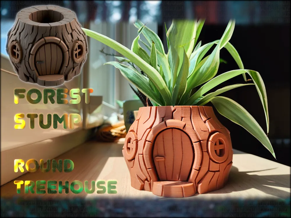 Forest Stump – Round Treehouse - Pot/Organizer - Free 3D Print Model ...