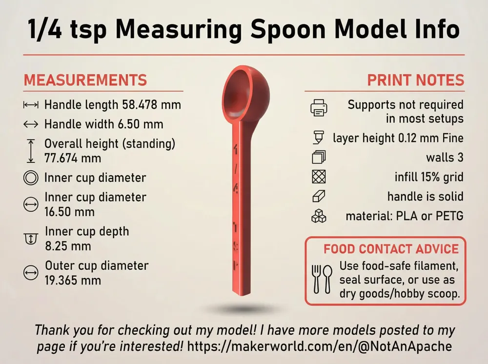 Mini Measuring Spoon — 1/4 tsp - Free 3D Print Model - MakerWorld