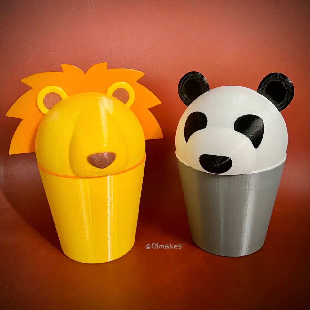 Cute Lion Desk Trash Bin Panda Flip Lid Waste Can by 01makes - MakerWorld