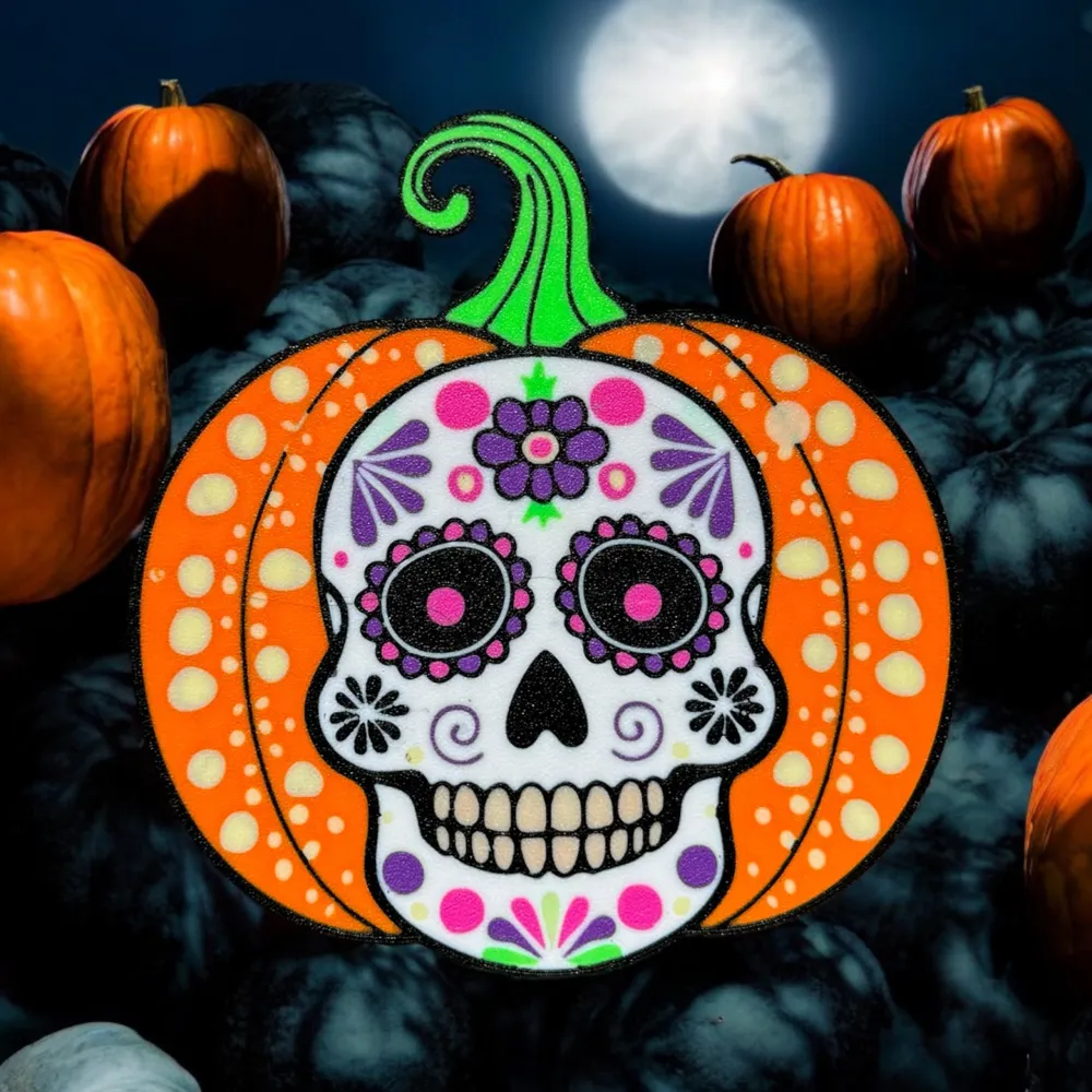Halloween sugar skull pumpkin - Free 3D Print Model - MakerWorld