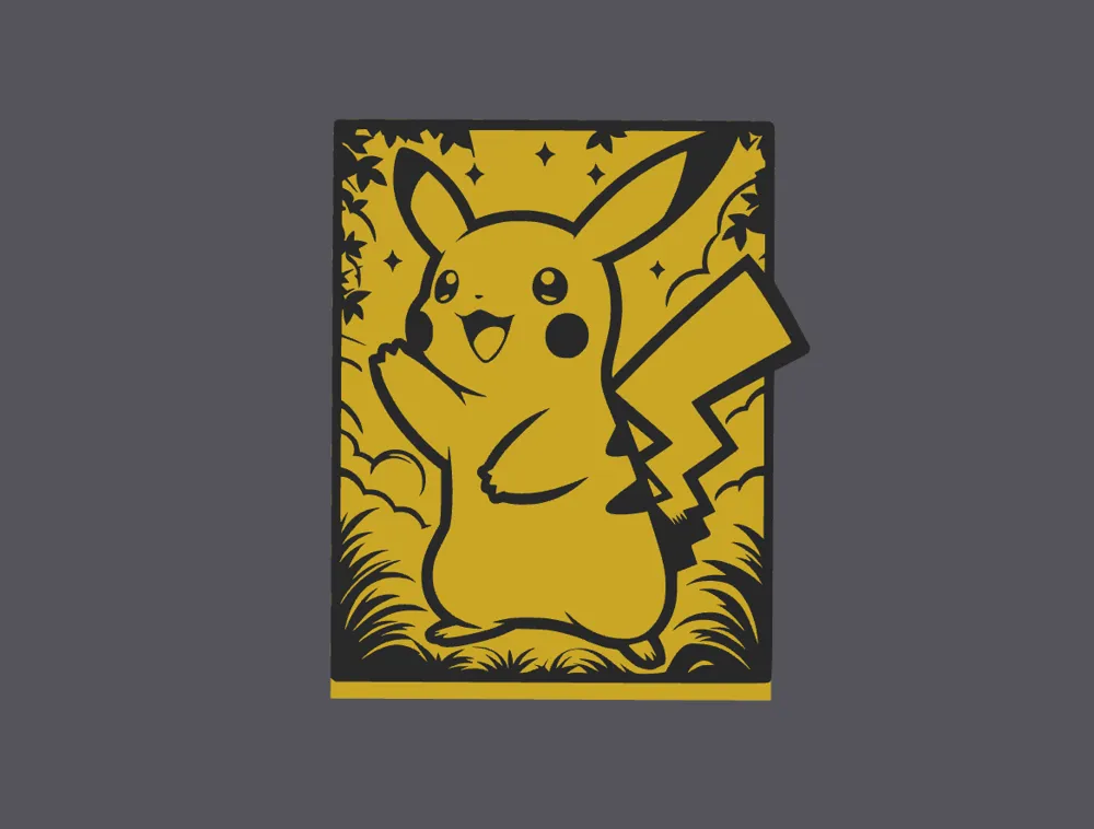 Pikachu Pokemon Detailed 2D Silhouette Art by BluB - MakerWorld
