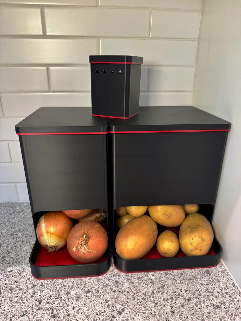 Potato, Onion & Garlic Bin / Dispenser / Keeper by Jerald MakerWorld ...