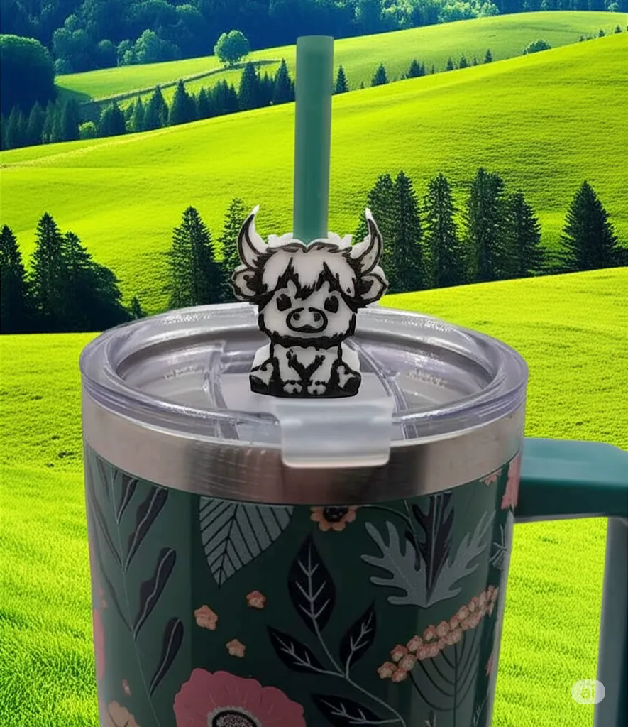 Moo-velous! Cute Highland Cow Straw Topper by David MakerWorld ...