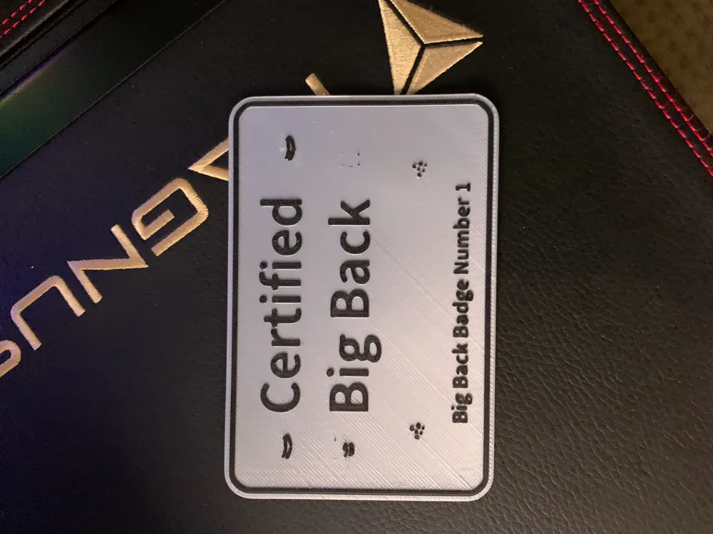 Certified Big Back Badge by RaiderLess MakerWorld: Download Free 3D Models