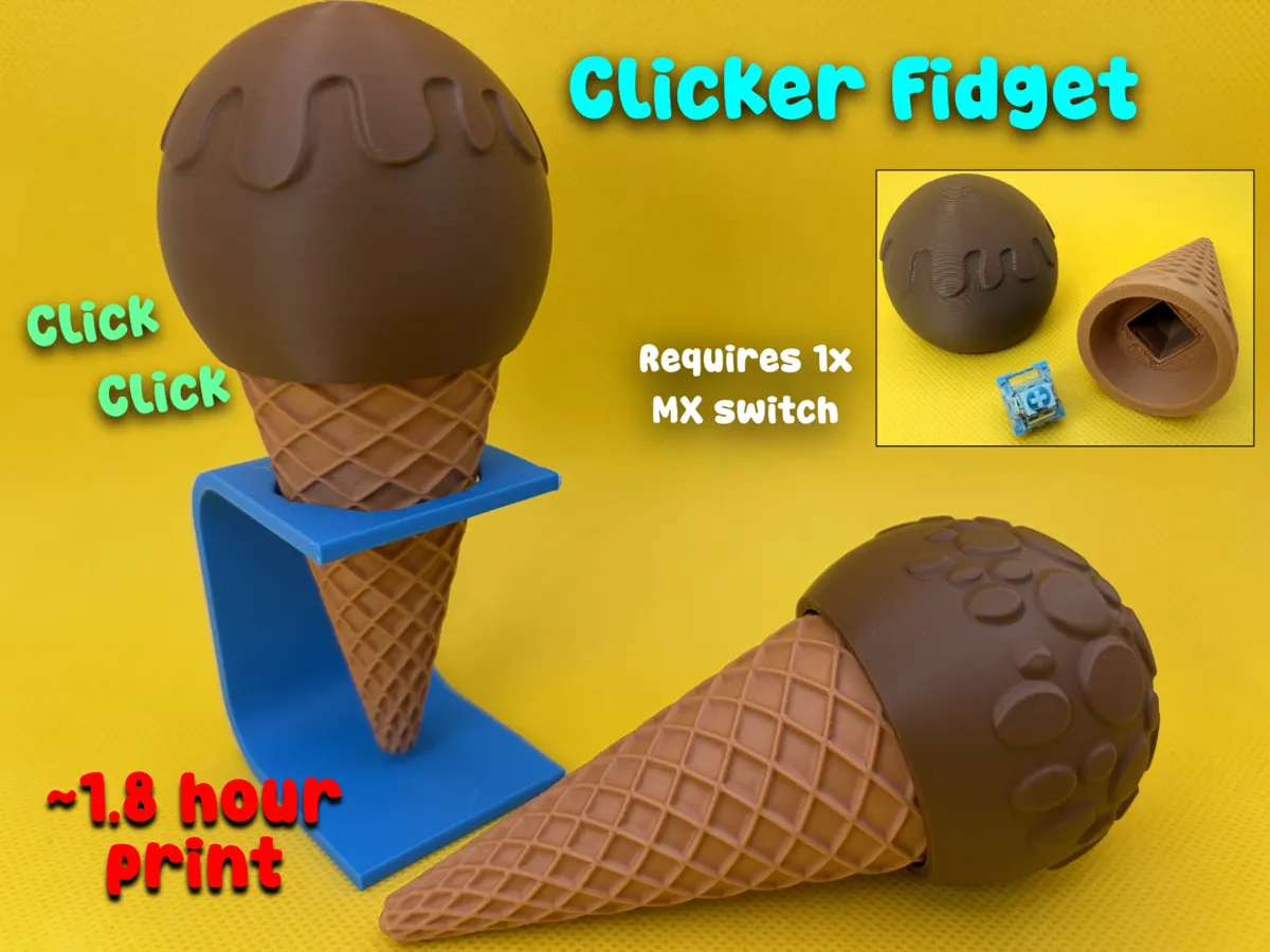 Waffle Cone Ice Cream Clicker Fidget - Free 3D Print Model - MakerWorld