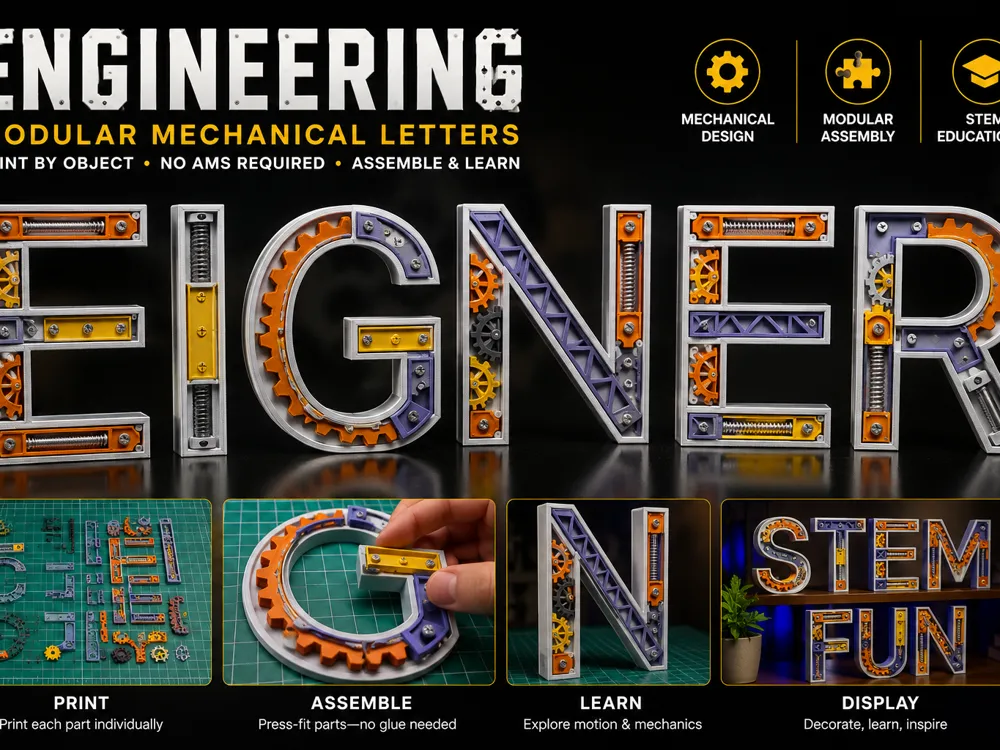 Engineering Alphabet Modular Mechanical Letters - Free 3D Print Model ...
