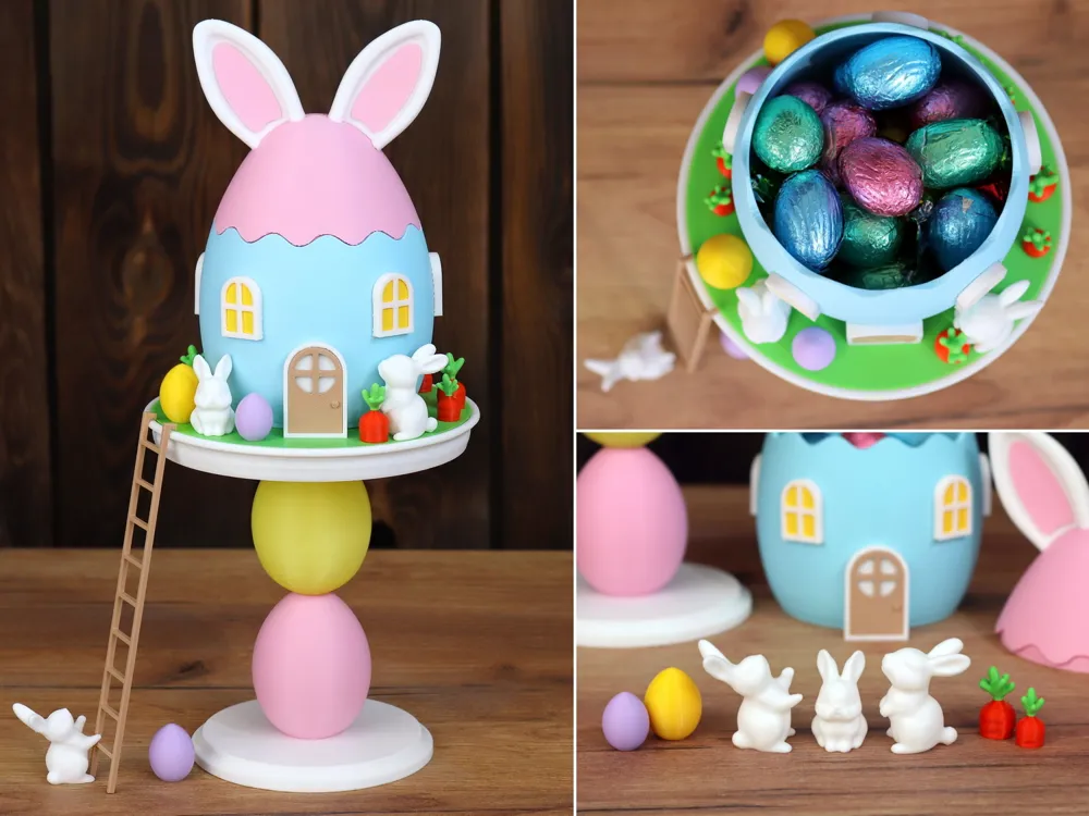 Easter Bunny Egg House & Candy Jar by Johnny_Bit MakerWorld: Download Free 3D Models