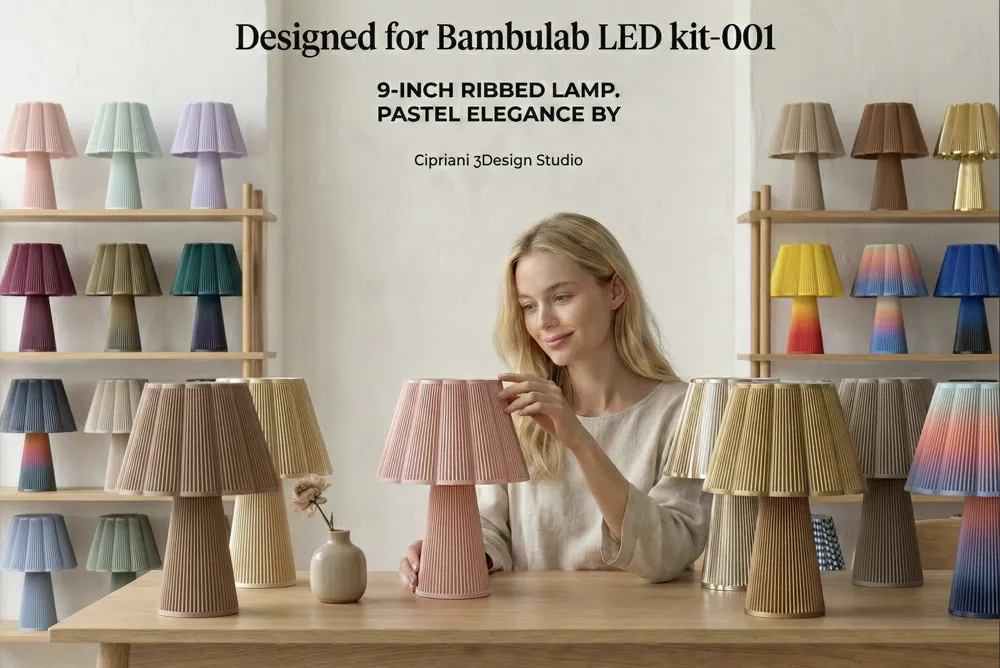 Bambulab LED Kit-001 Elegant Ribbed Table Lamp - Free 3D Print Model ...