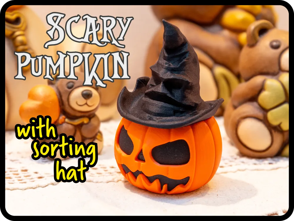 Scary Halloween pumpkin with Sorting Hat by Officina23 - MakerWorld