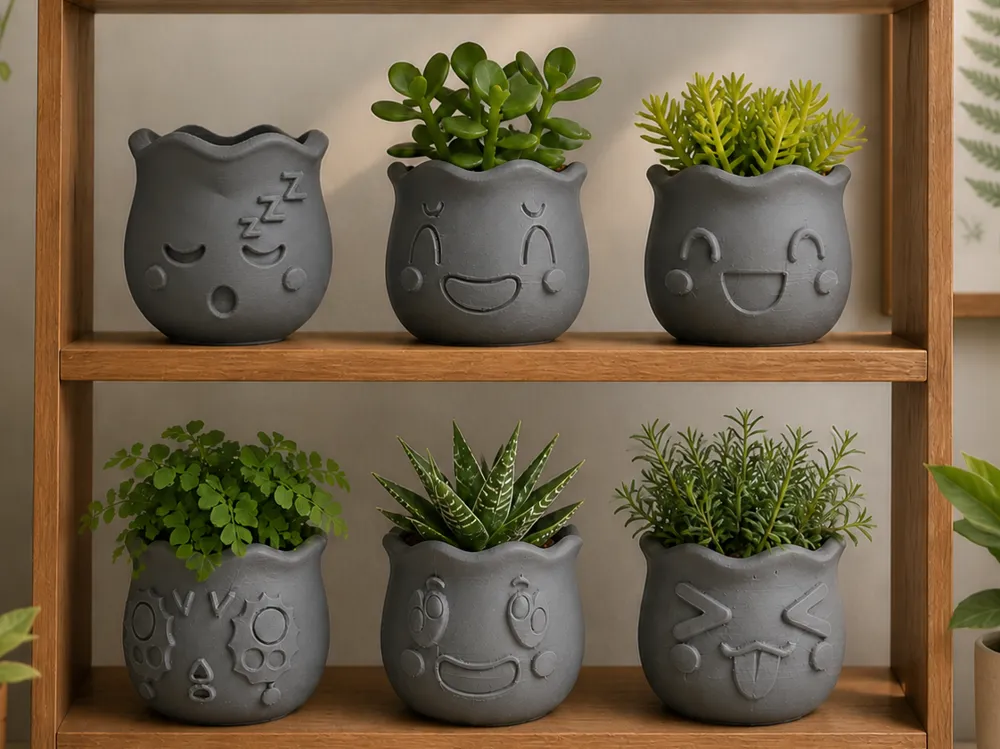 Cute Face Emoji Planters | Succulent Pots - Free 3D Print Model ...
