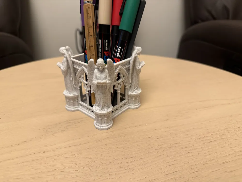 Gothic Cathedral Arches Pen Holder with Angels - Free 3D Print Model ...