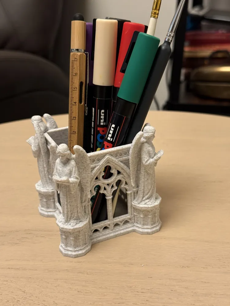 Gothic Cathedral Arches Pen Holder with Angels - Free 3D Print Model ...