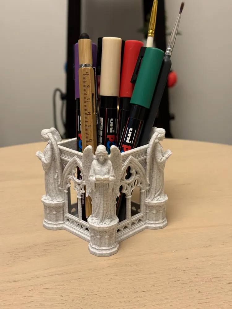 Gothic Cathedral Arches Pen Holder with Angels - Free 3D Print Model ...